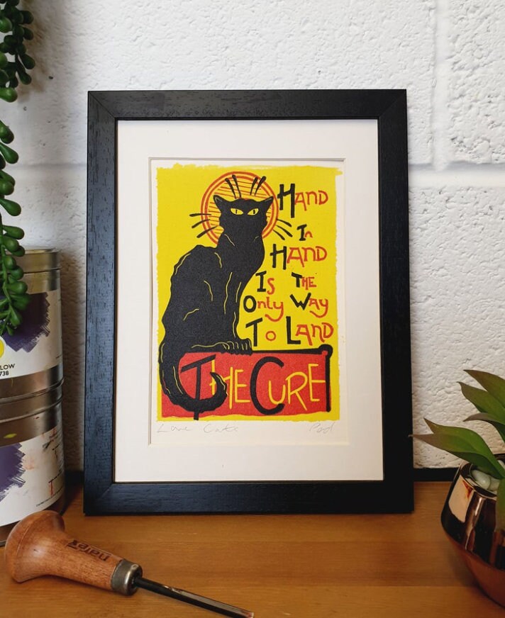 The Cure Poster Love Cats Poster Original Hand Pressed Lino Etsy