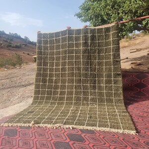 Moroccan Rug Grid, Beni Mrirt Rug, Beni Ourain Green Rug, Green and ...