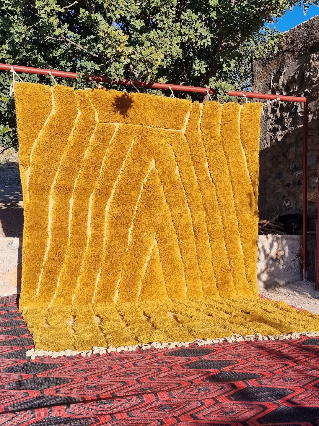 Morrocan Shag Rug , Beni Mrirt Rug 8x10, Mustard Beni Ourain Rug ...