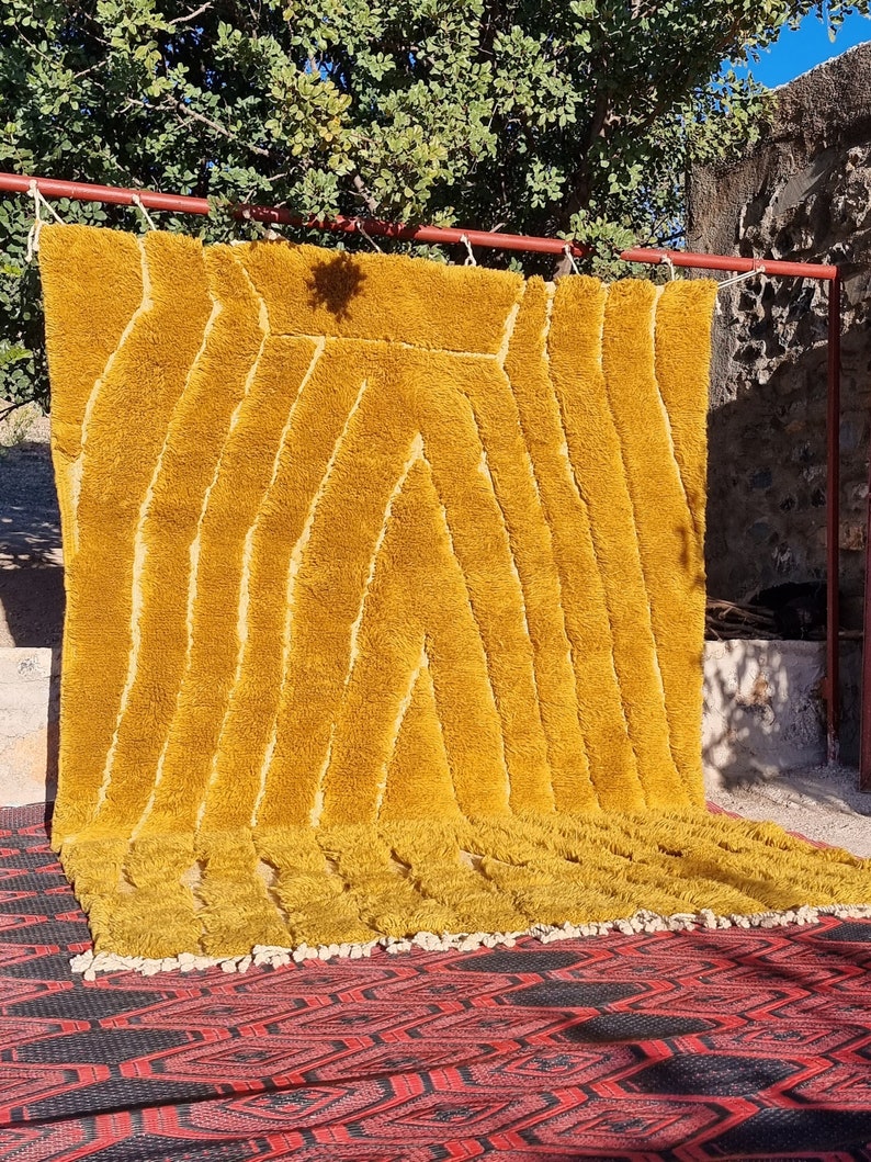 Morrocan Shag Rug Beni Mrirt Rug 8x10 Mustard Beni Ourain - Etsy