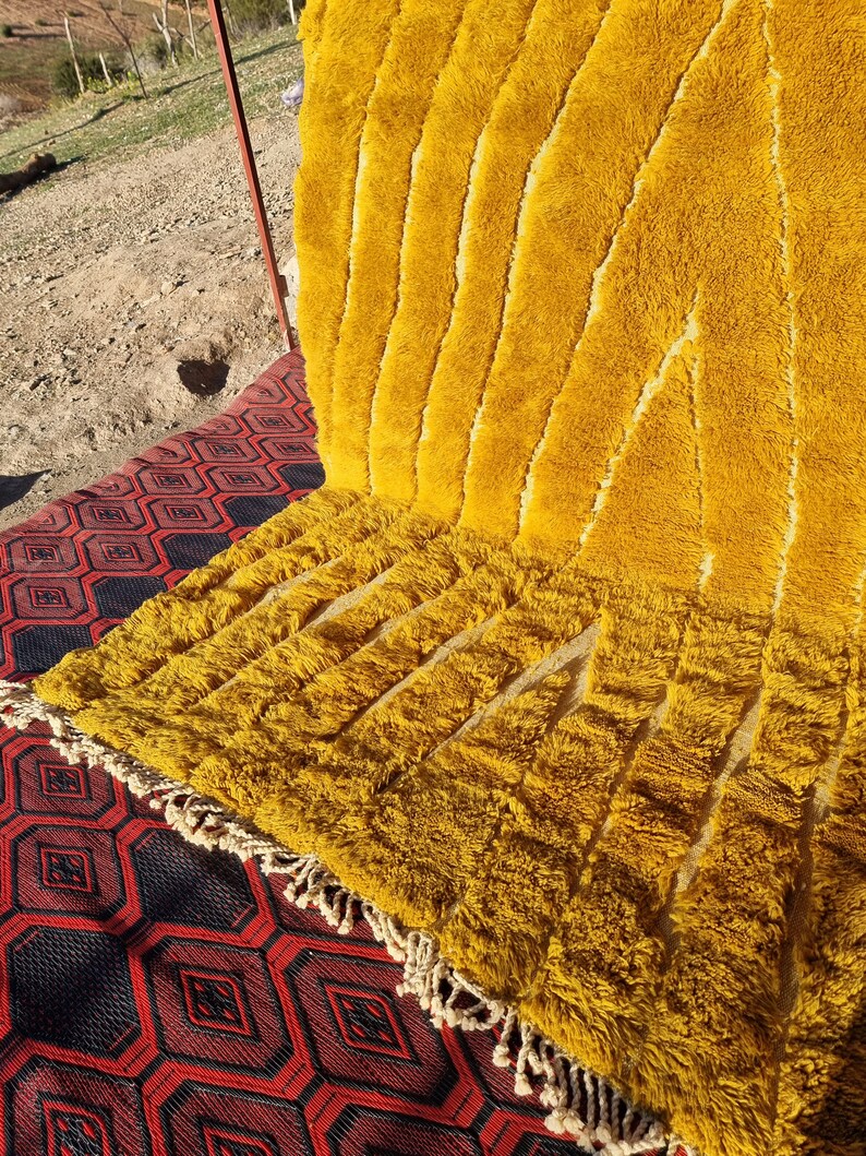 Morrocan Shag Rug Beni Mrirt Rug 8x10 Mustard Beni Ourain - Etsy