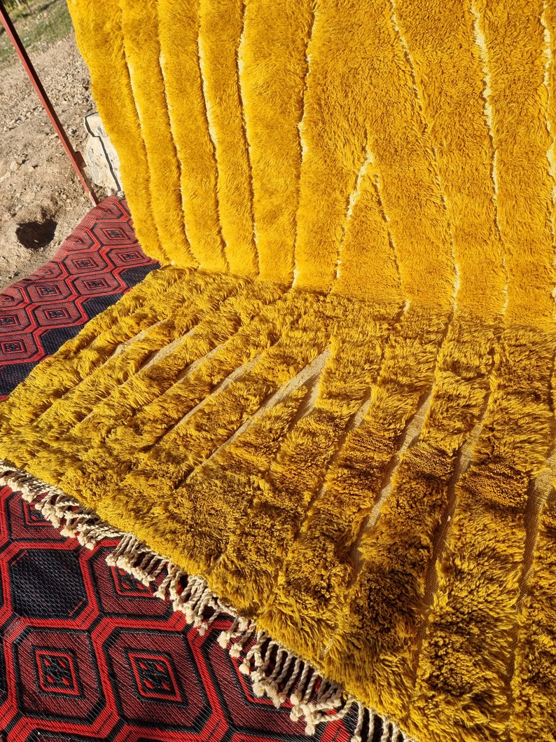 Morrocan Shag Rug Beni Mrirt Rug 8x10 Mustard Beni Ourain - Etsy