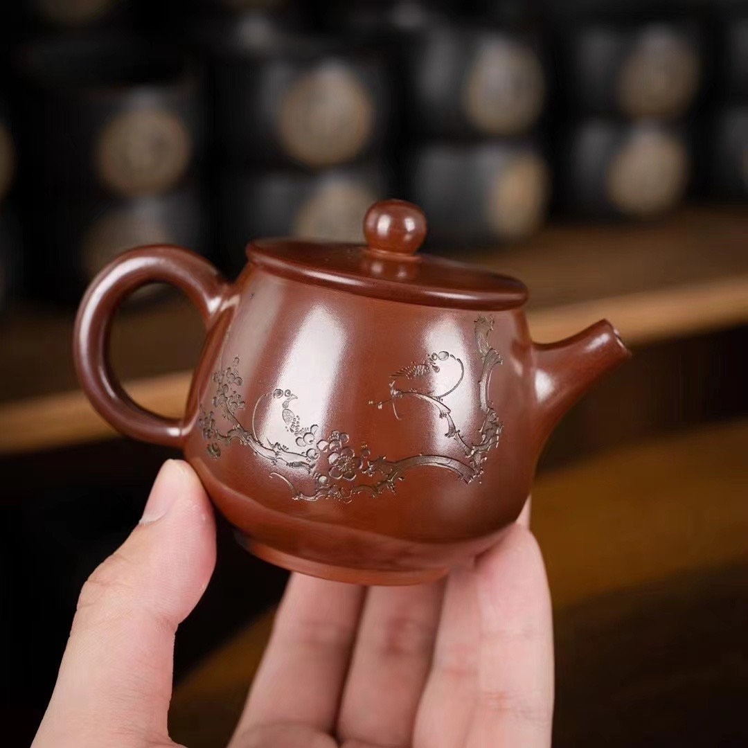 Handmade Nixing Clay Teapot,plum Bossom Caved Teapot 180ml - Etsy