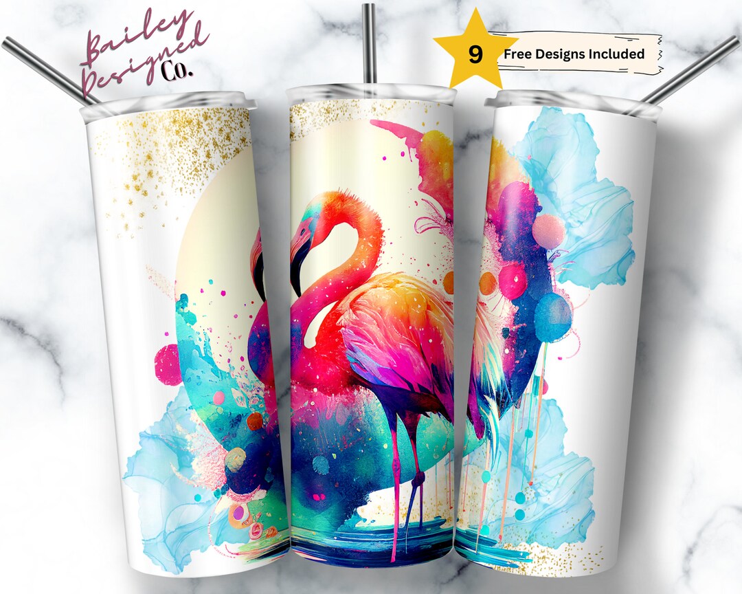 Alcohol Ink Flamingo 20 Oz Skinny Tumbler Sublimation Design Digital ...
