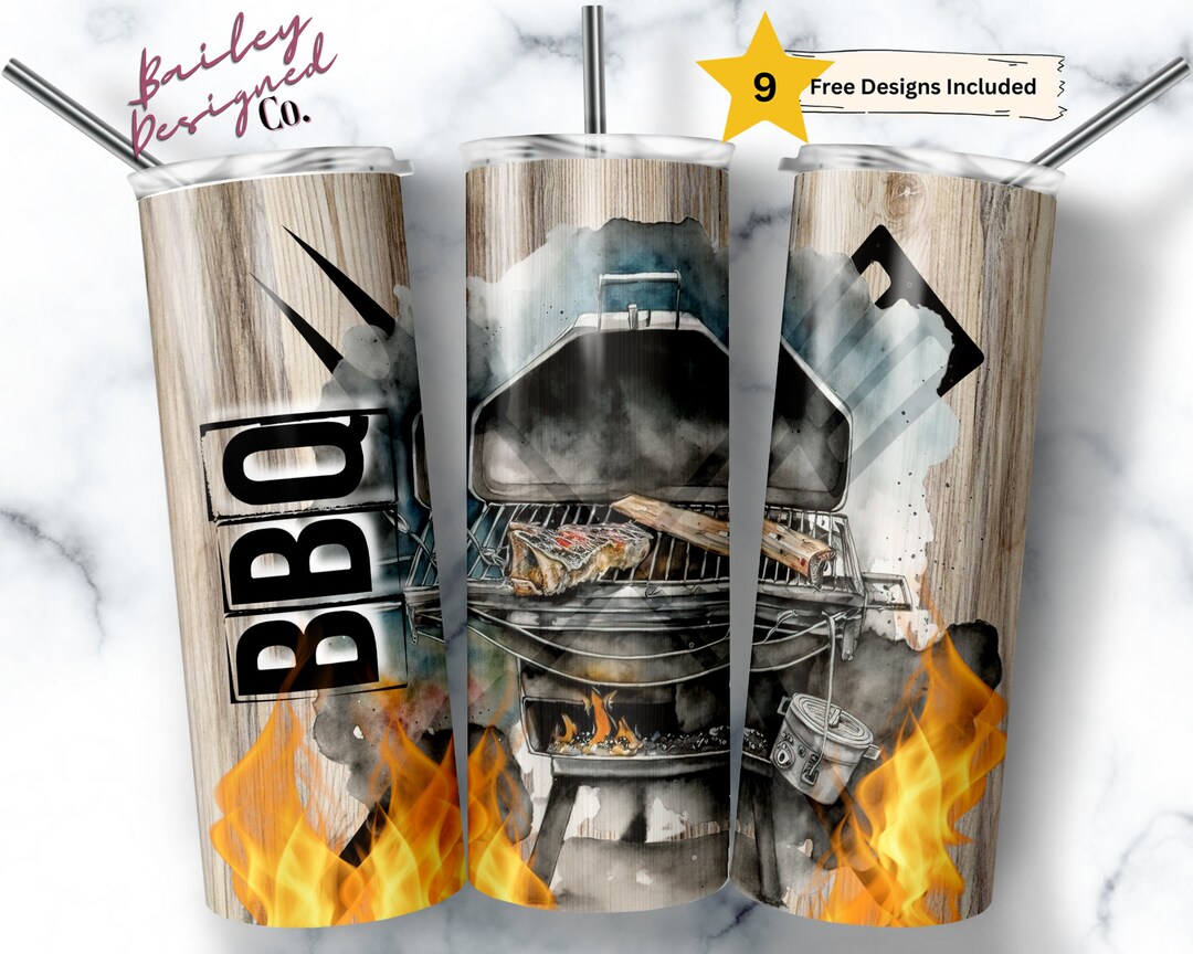 BBQ 20 Oz Skinny Tumbler Wrap, Barbeque Tumbler Wrap, Sublimation Straight PNG - Rustic ...