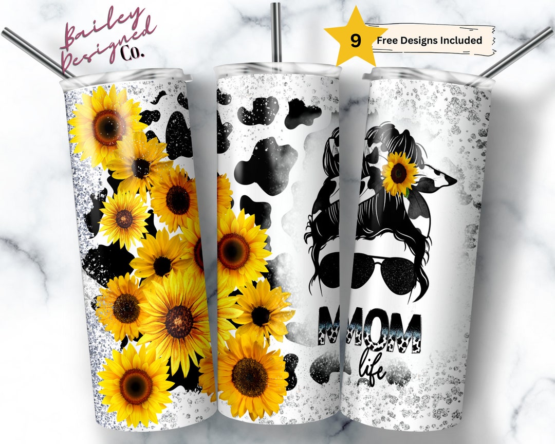 Mom Life Sunflower 20 Oz Skinny Tumbler Sublimation Design Digital