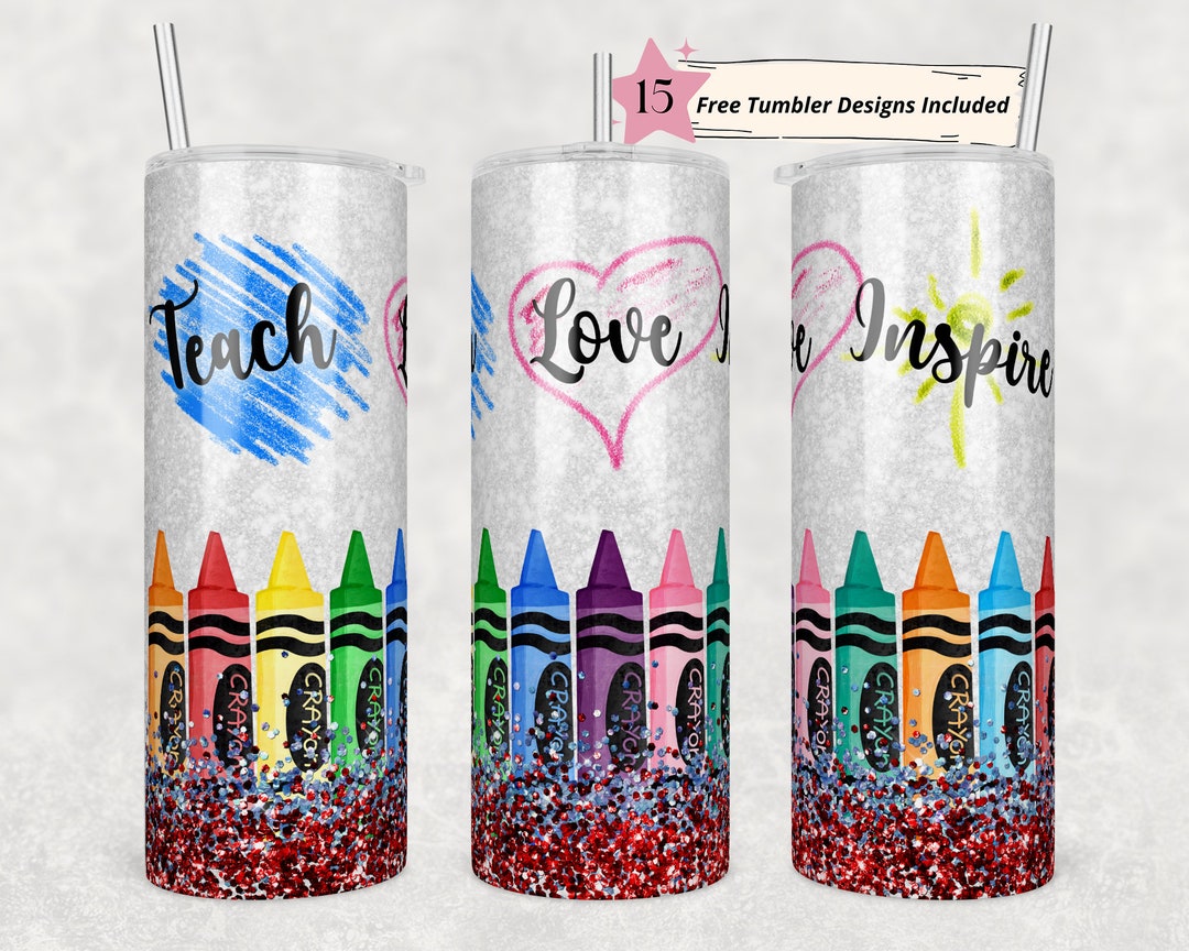 20 Oz Skinny Tumbler Teacher Rainbow Crayons Teacher Life Sublimation ...