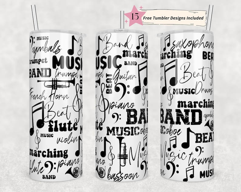 20 Oz Skinny Tumbler Sublimation Design Template School Band - Etsy