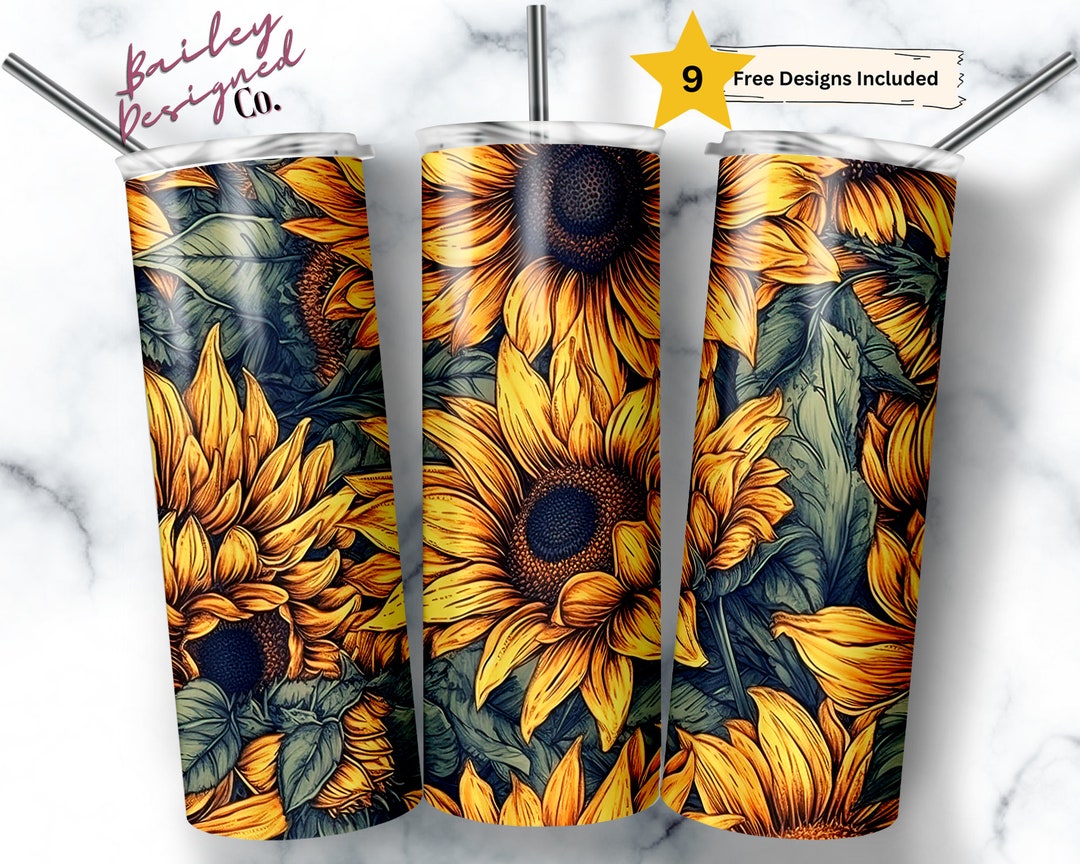 Seamless Sunflowers 20 Oz Skinny Tumbler Sublimation Design Digital ...