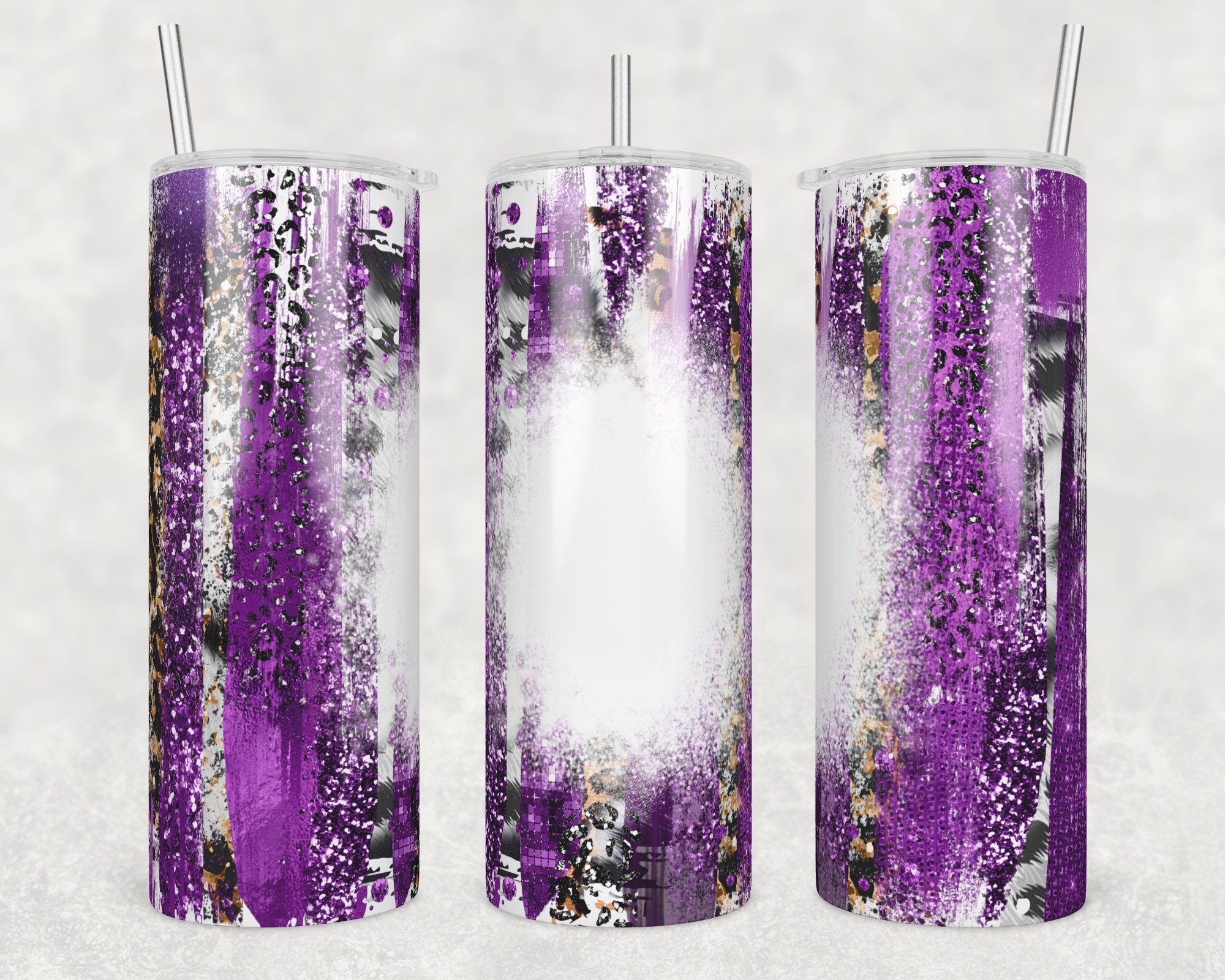 20oz Skinny Tumbler Blank Purple Cow Print Leopard Glitter - Etsy