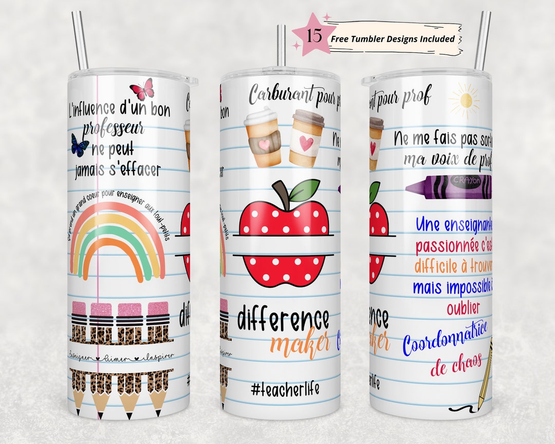 20 Oz Skinny Tumbler French Teacher Rainbow Crayons Teacher Life ...