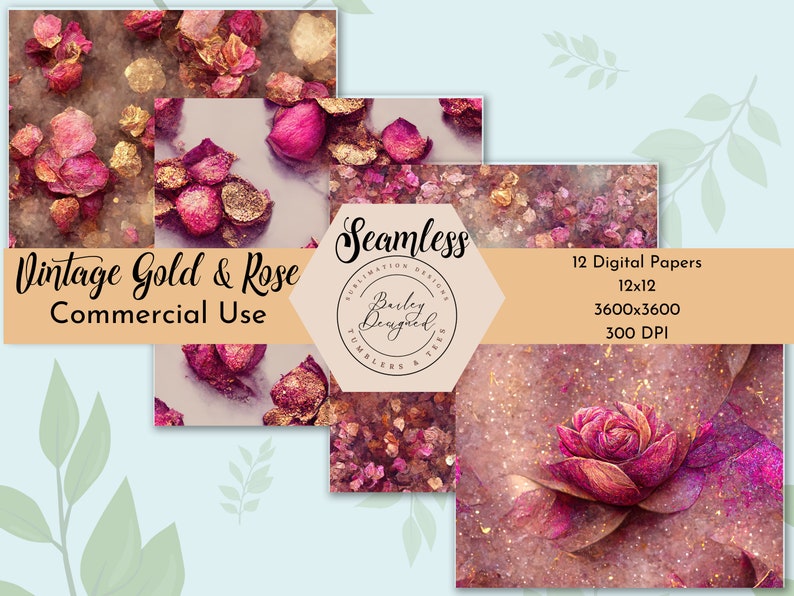 Vintage Gold Foil & Rose Glitter Digital Paper Seamless Gold - Etsy