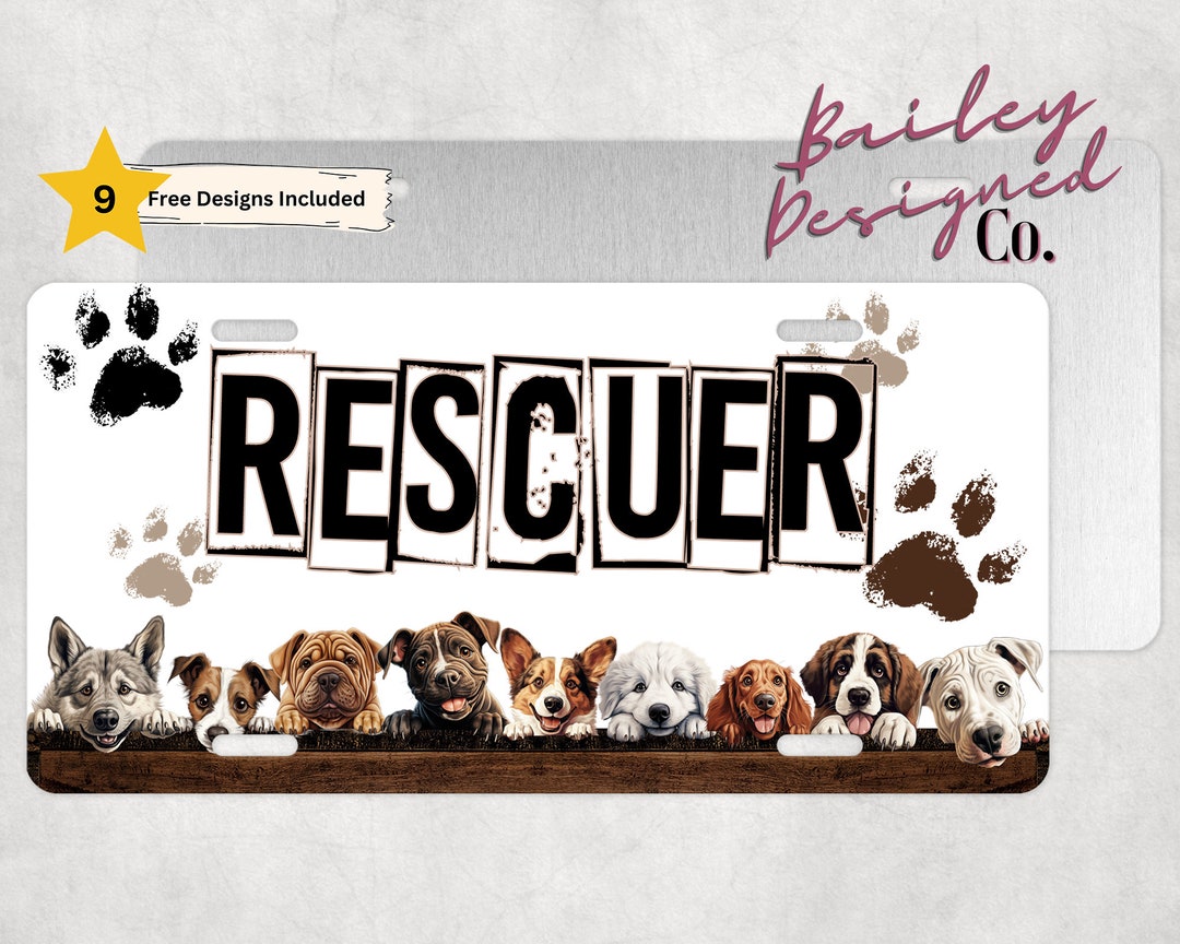 Rescue Dog License Plate Sublimation Design Digital Download PNG ...