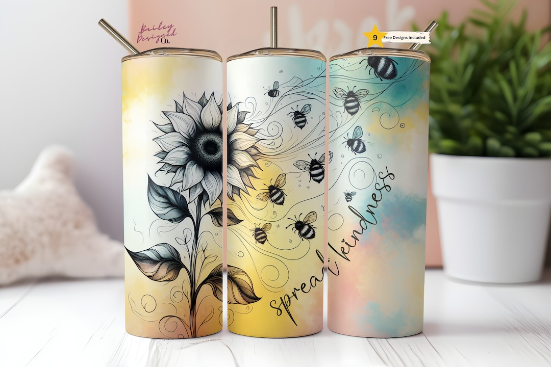 Spread Kindness Sunflower Bee Tumbler Wrap 20 Oz Skinny Tumbler ...
