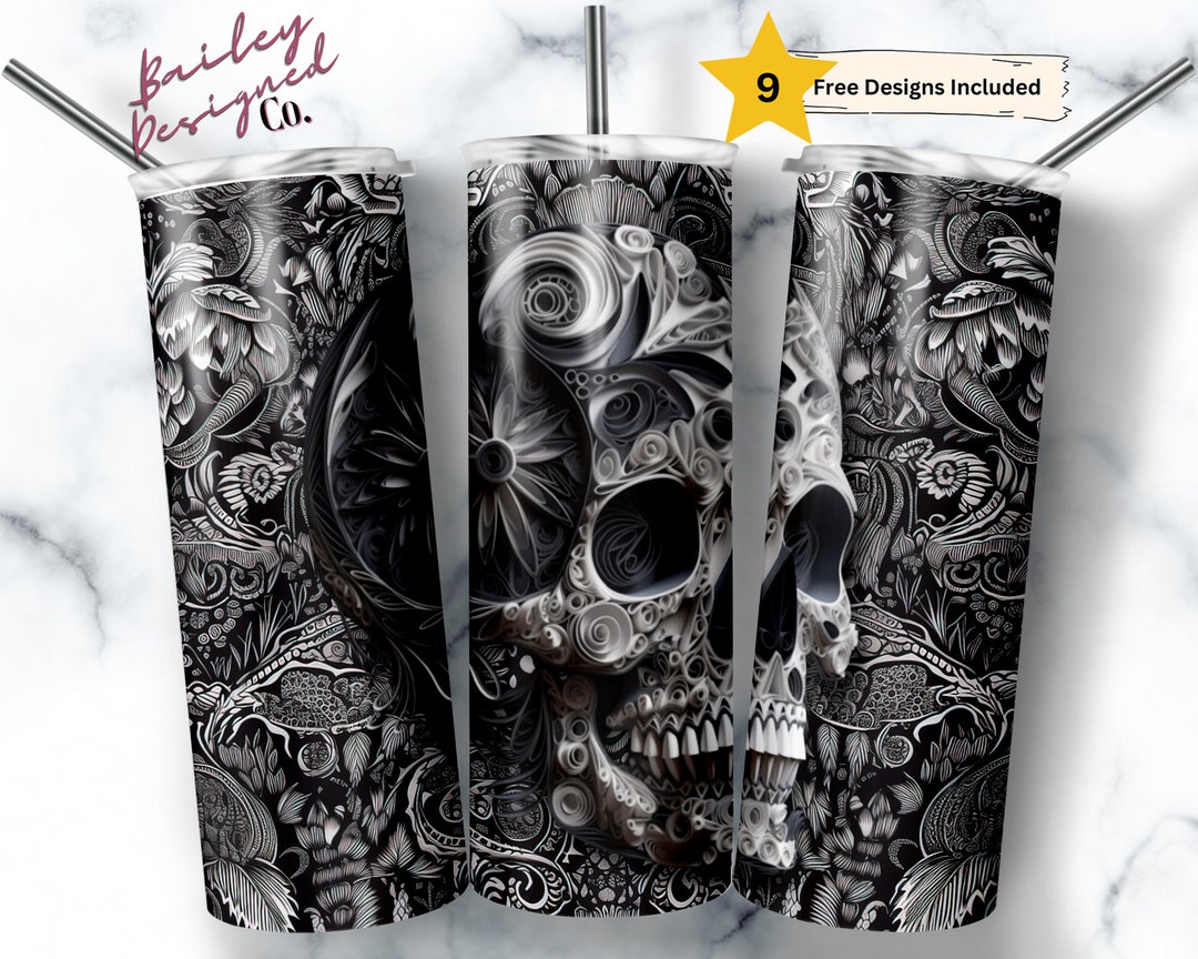 Skull Quill 20 Oz Skinny Tumbler Sublimation Design Digital Download ...