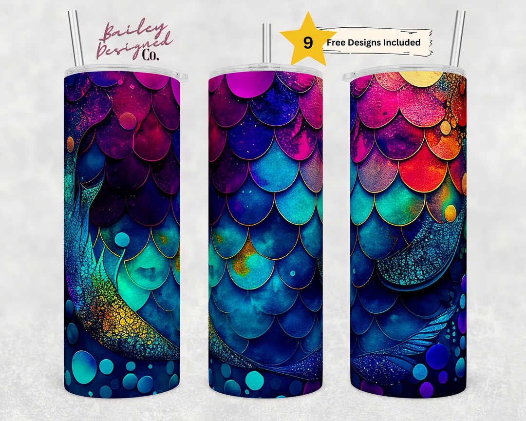 Alcohol Ink Mermaid Scales 20 Oz Skinny Tumbler Sublimation Design ...