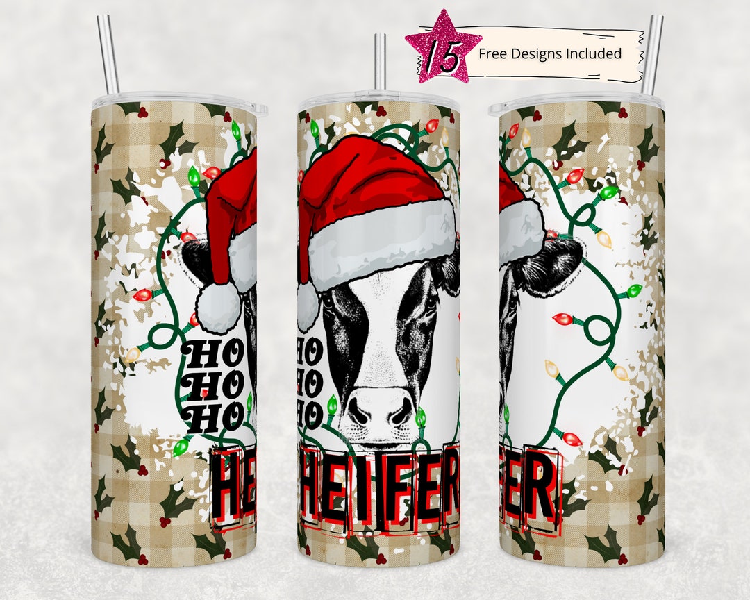20 Oz Skinny Tumbler, Ho Ho Ho Heifer Funny Christmas Farm Cow Straight ...