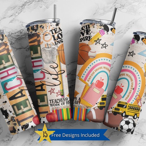20 Oz Skinny Tumbler Teacher Pencil Sublimation Design PNG - Etsy