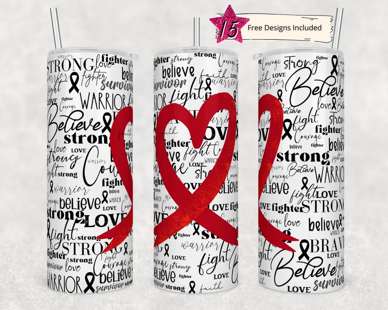 20 Oz Skinny Tumbler Sublimation Heart Awareness Ribbon Word - Etsy