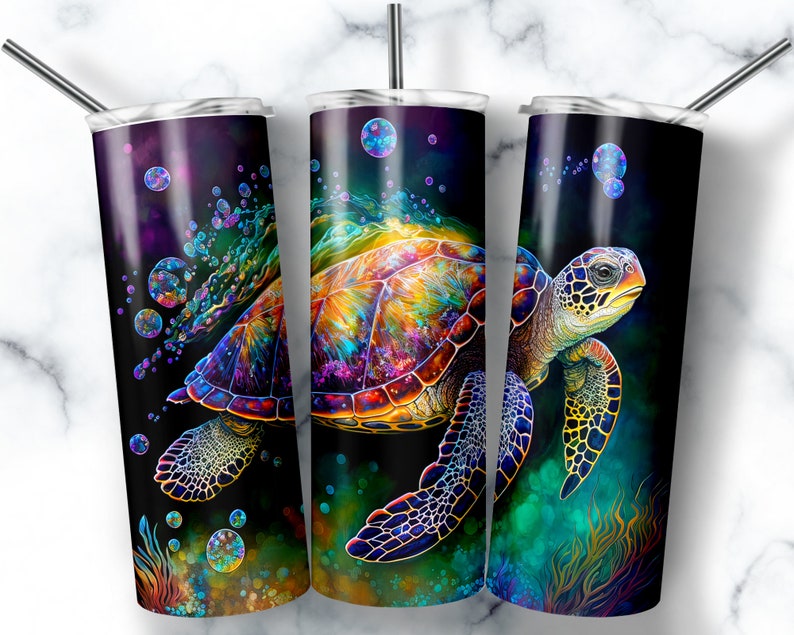 Alcohol Ink Sea Turtle 20oz Skinny Tumbler Sublimation Design Templates ...