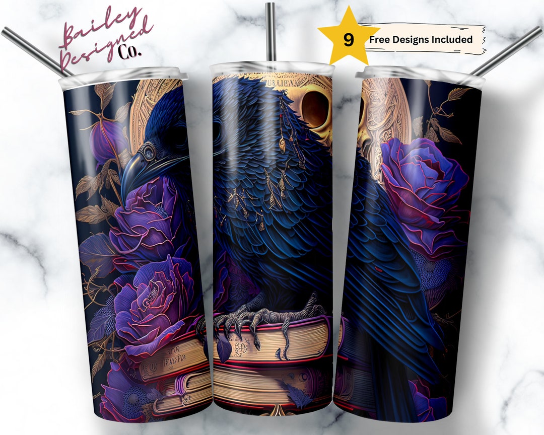 Magical Raven 20 Oz Skinny Tumbler Sublimation Design Digital Download ...