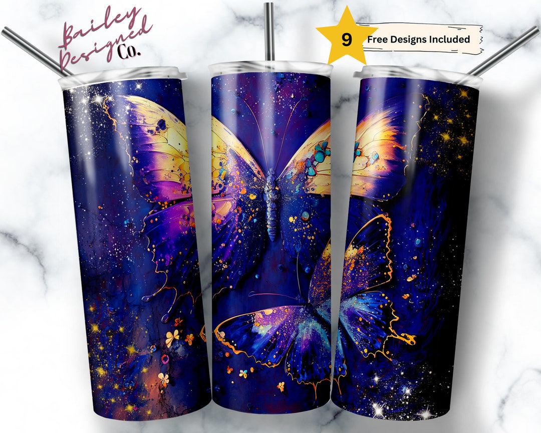 Alcohol Ink Purple Butterflies 20 Oz Skinny Tumbler Sublimation Design ...