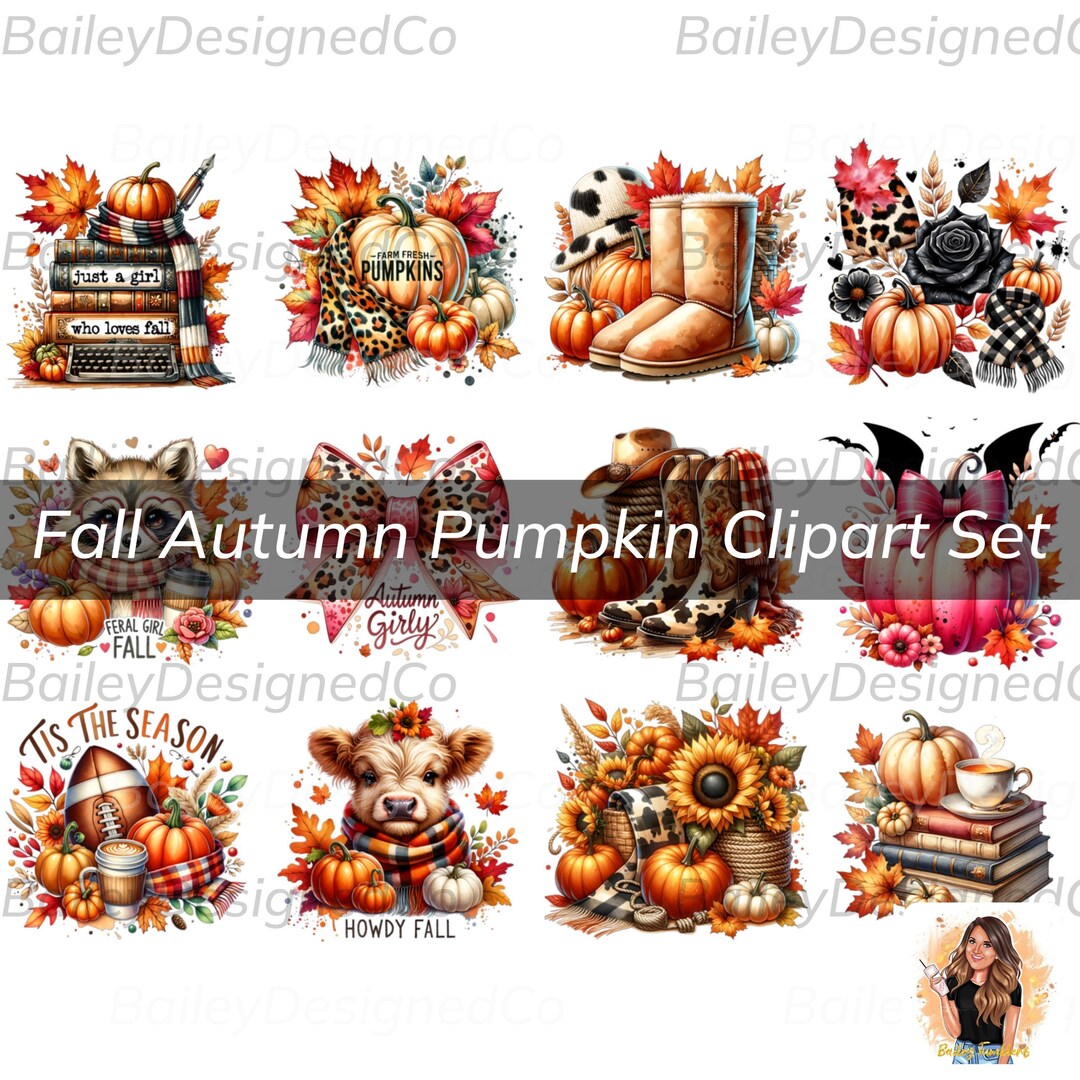 Autumn Pumpkin Spice Clipart Bundle for UVDTF - Fall Vibes Pumpkins PNG ...