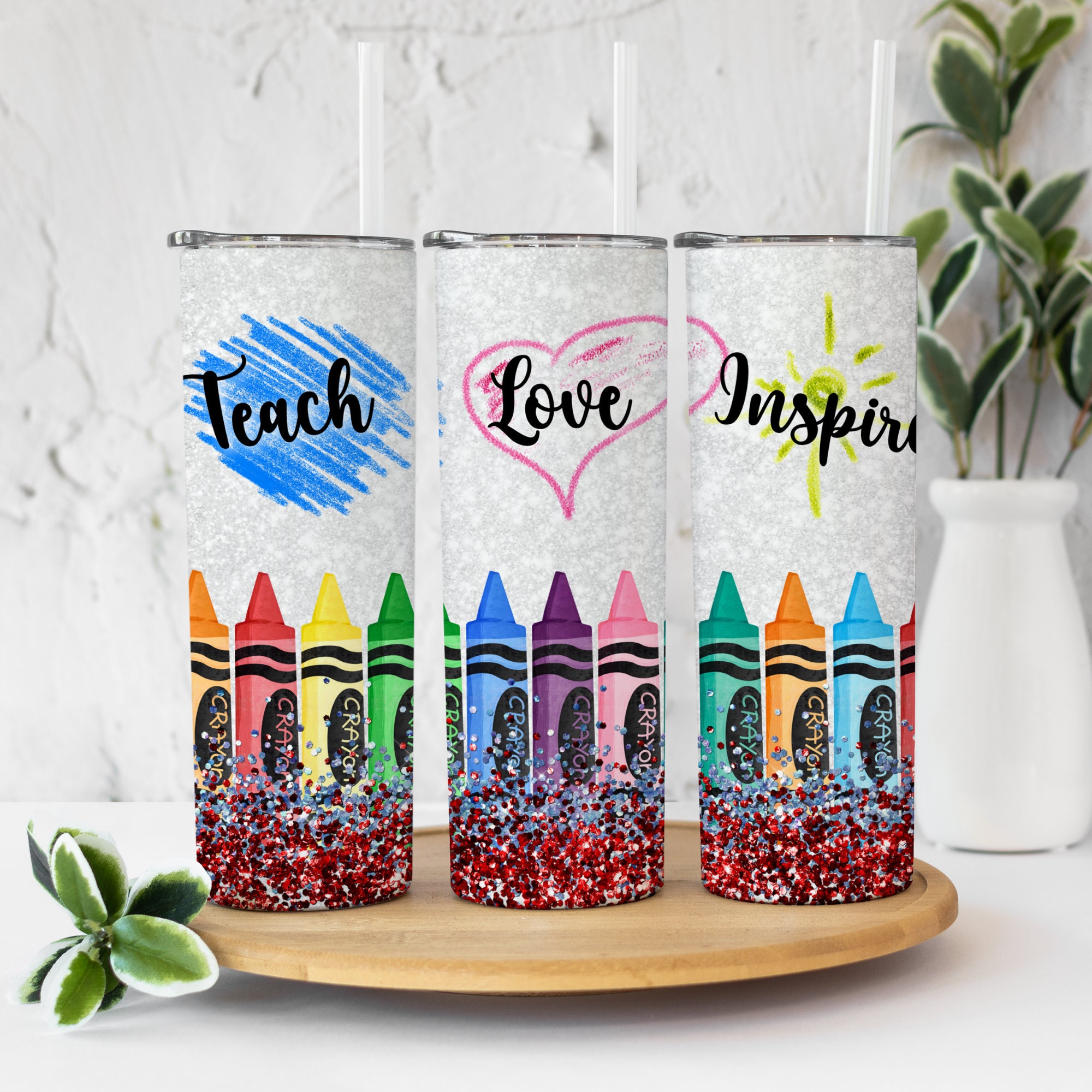 20 Oz Skinny Tumbler Teacher Rainbow Crayons Teacher Life Sublimation ...