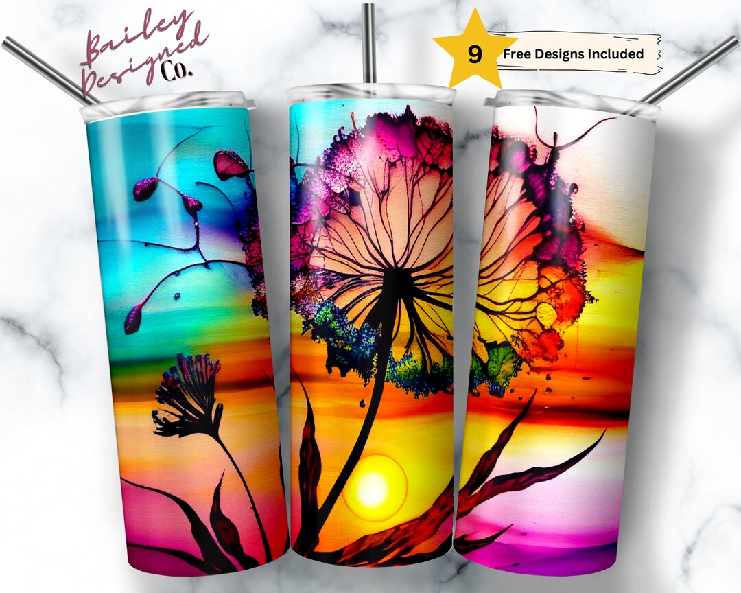 Alcohol Ink Dandelion 20 Oz Skinny Tumbler Sublimation Design Digital ...