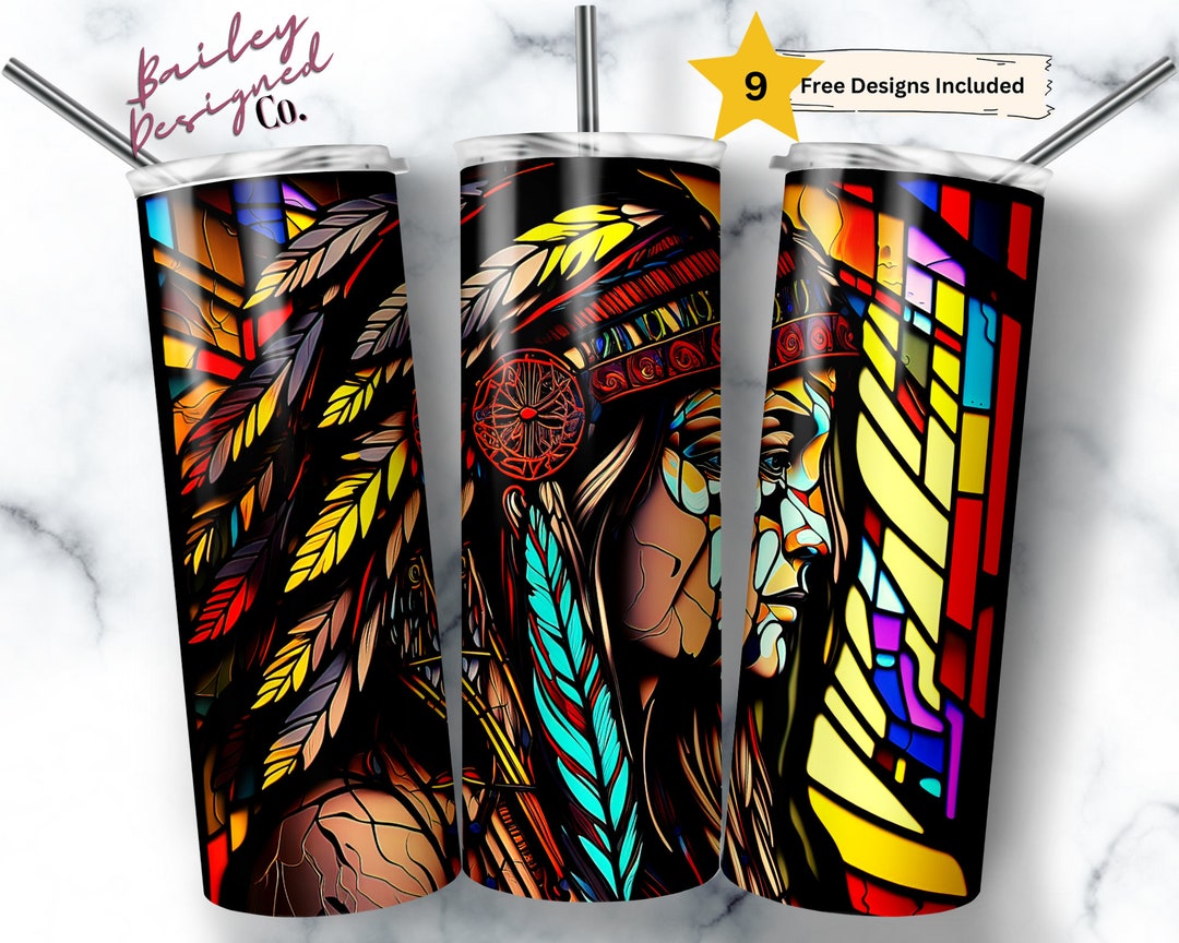 Stained Glass Native American 20 Oz Skinny Tumbler Sublimation Design ...