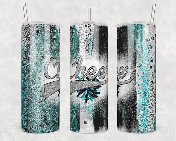 Cheer Teal Black Silver Glitter Brushstrokes Cheerleading | Etsy
