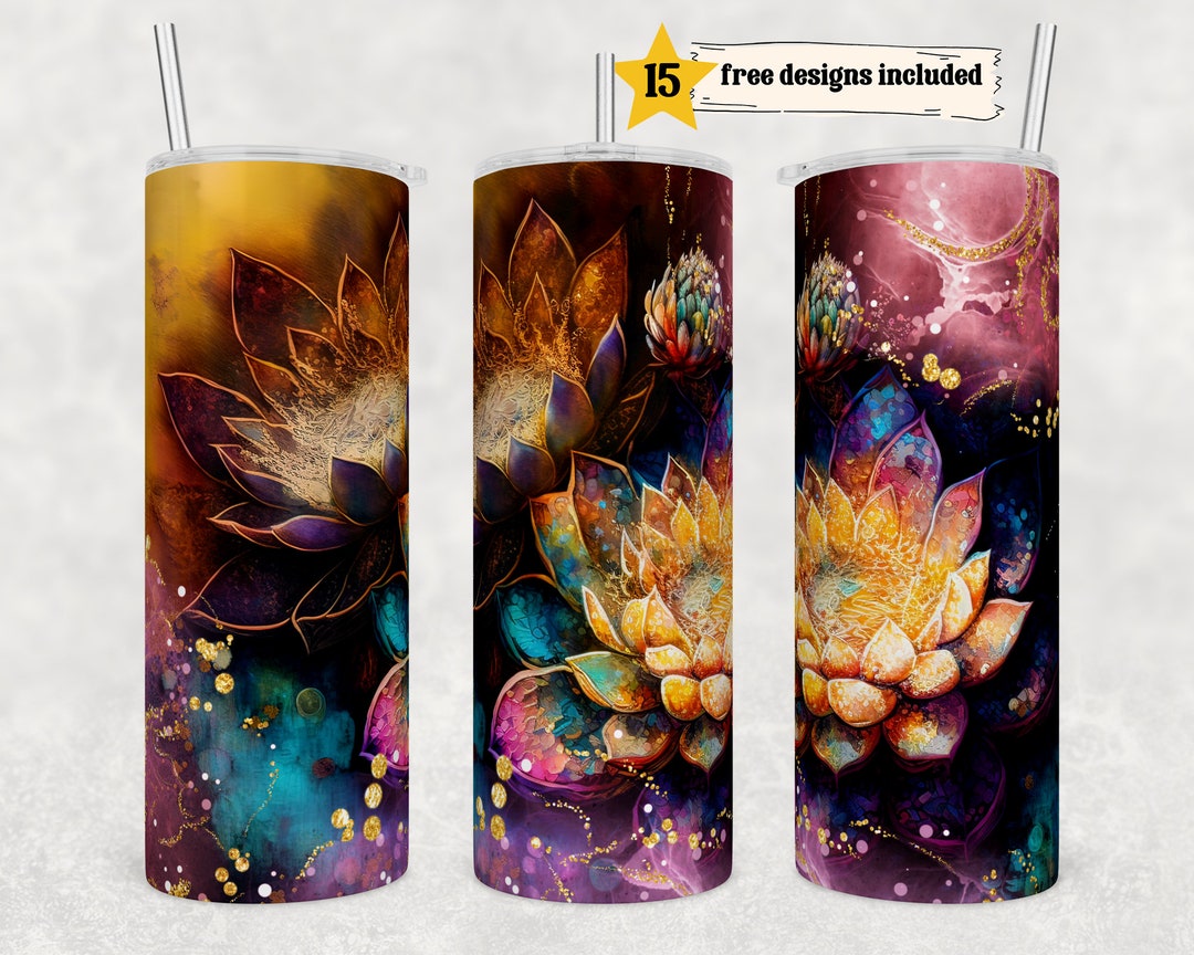 Alcohol Ink Lotus Flower 20 Oz Skinny Tumbler Sublimation Design ...