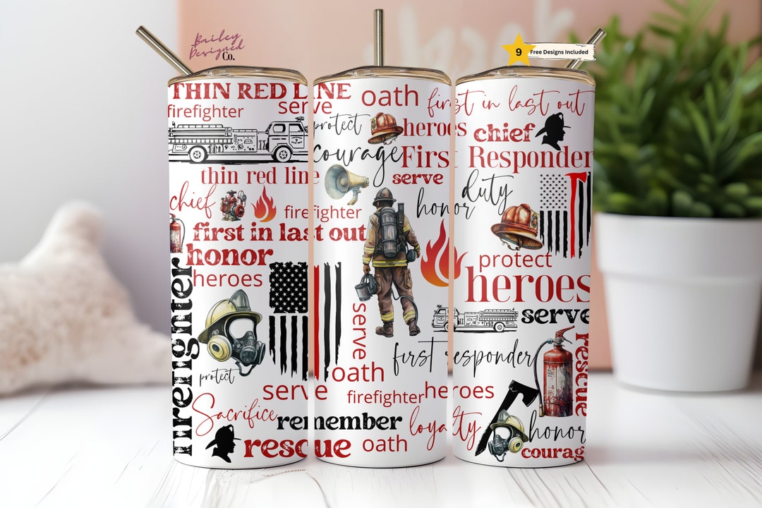 Thin Red Line Fireman 20 Oz Skinny Tumbler Sublimation Design Template ...