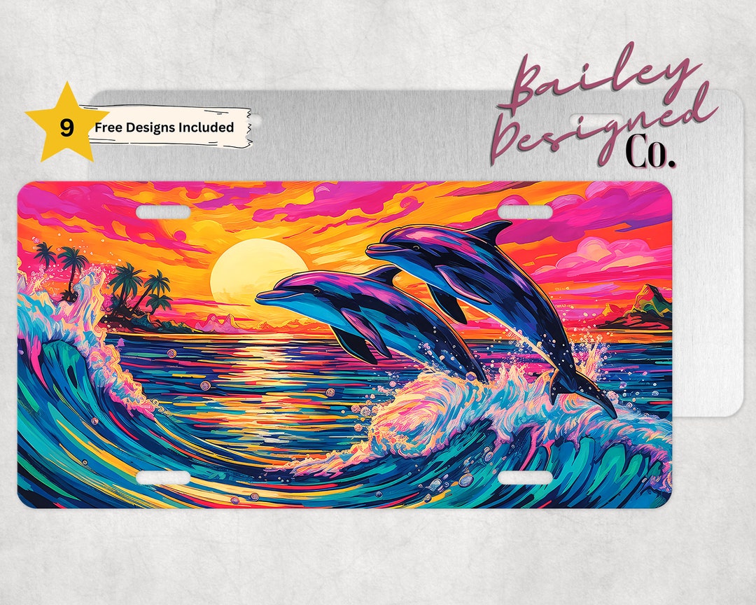 Ocean Beach Dolphin Sea License Plate Sublimation Design Digital ...