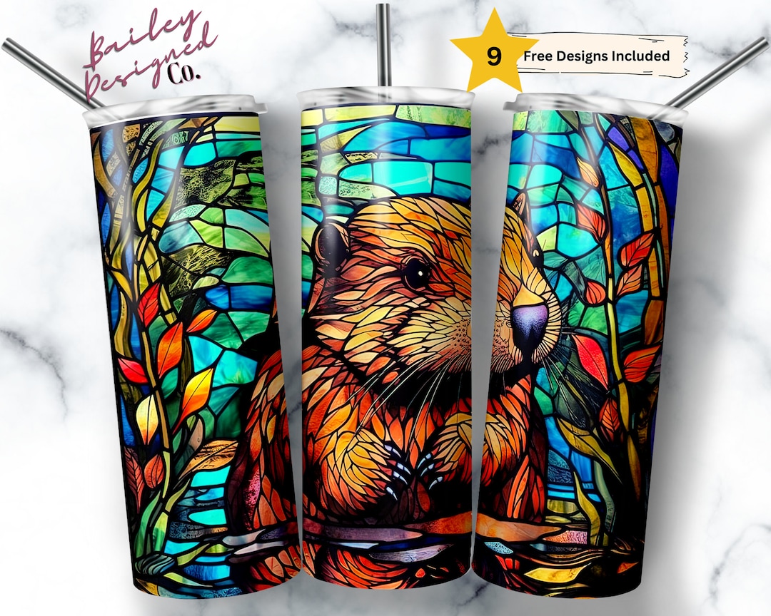 Stained Glass Beaver 20 Oz Skinny Tumbler Sublimation Design Digital ...