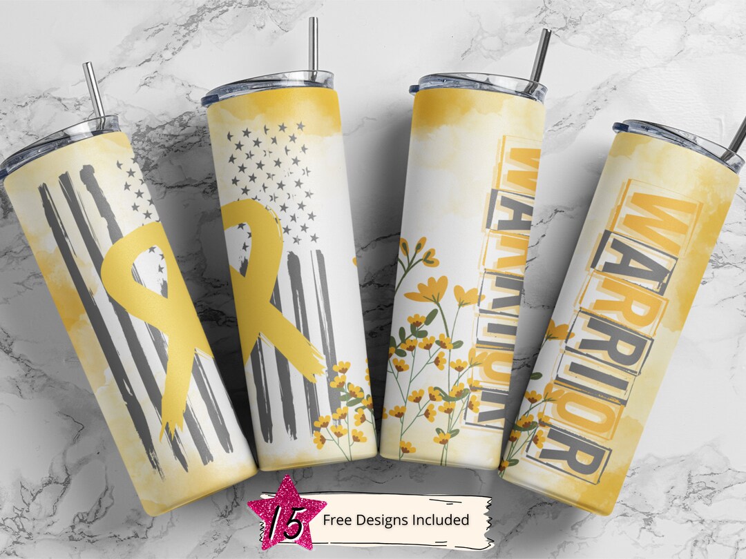 20 Oz Skinny Tumbler Sublimation Childhood Cancer Awareness Yellow ...