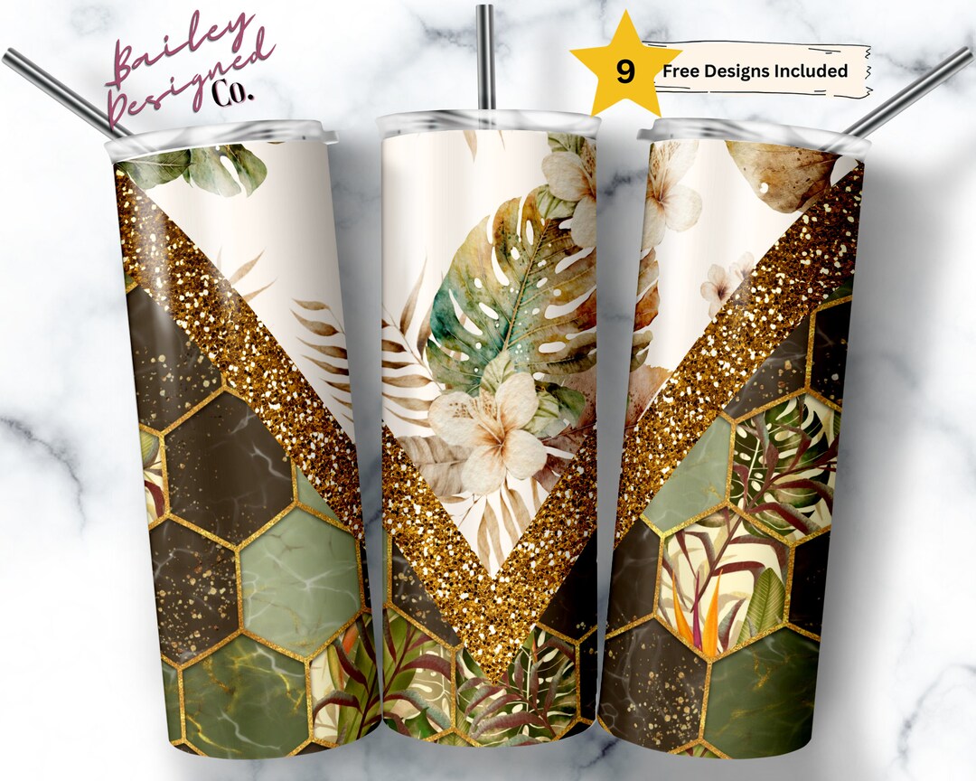 Neutral Boho 20oz Sublimation Tumbler Designs, Floral V Split 9.2 X 8.3 ...