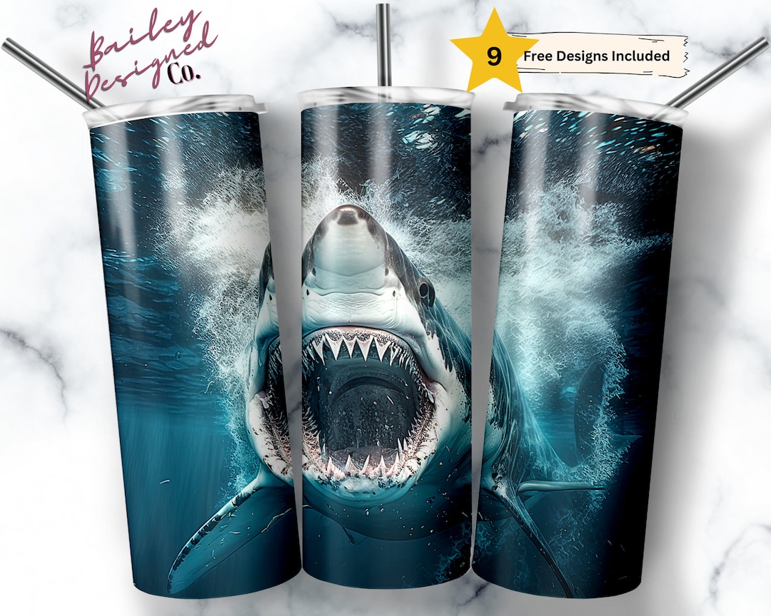 Great White Shark 20oz Skinny Tumbler Ocean PNG Sublimation Design ...