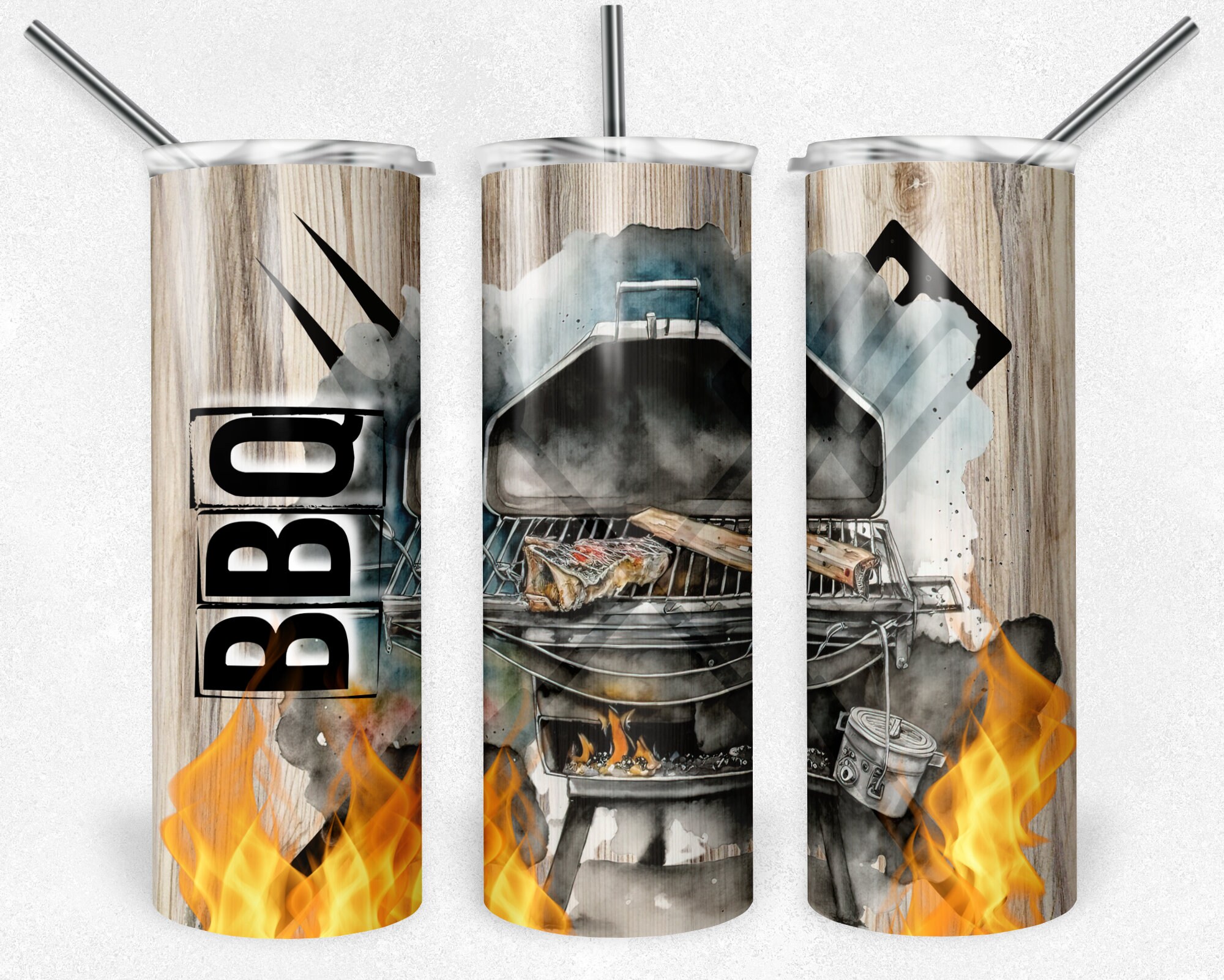 BBQ 20 Oz Skinny Tumbler Wrap Barbeque Tumbler Wrap - Etsy
