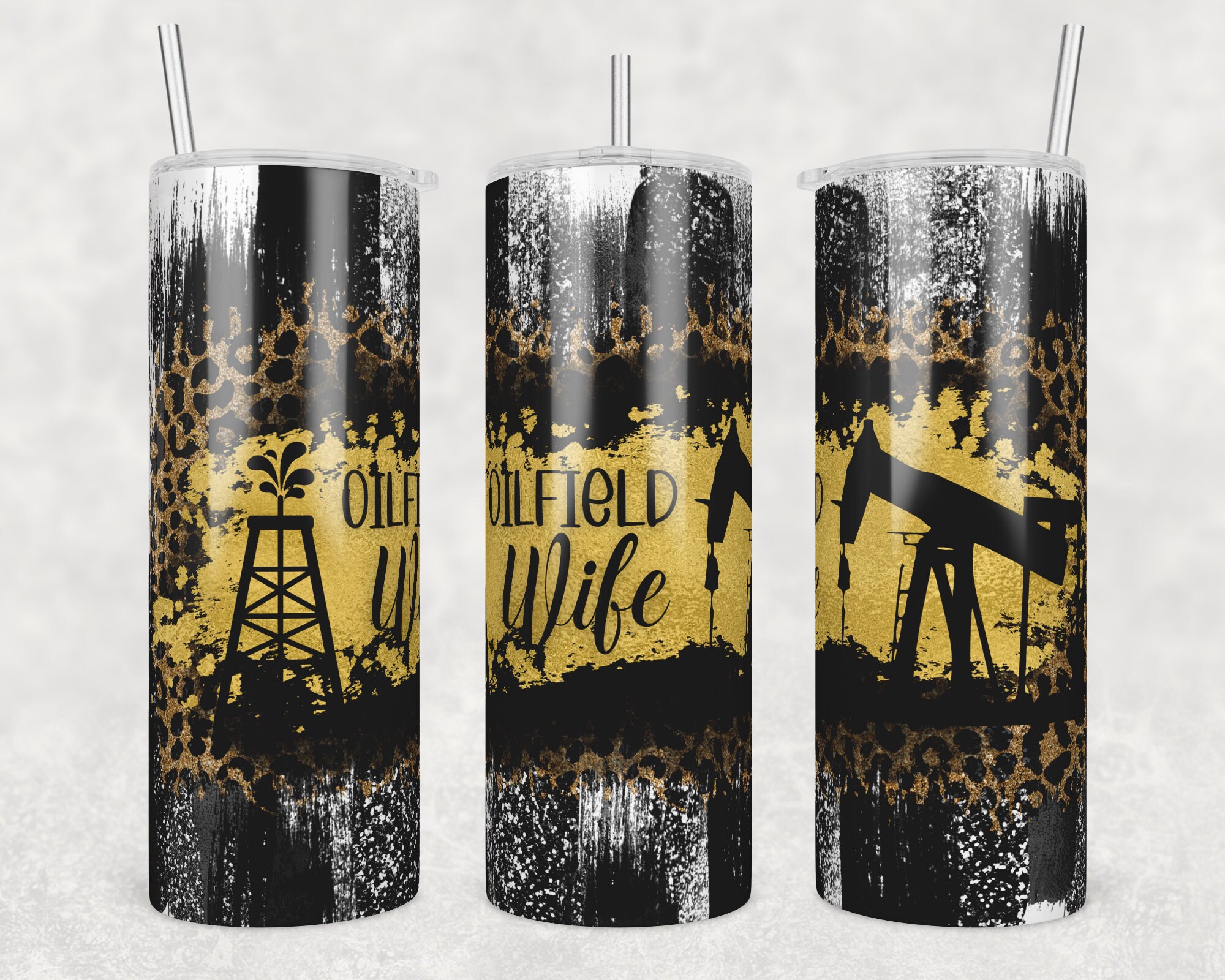 20 Oz Skinny Tumbler Oilfield Oil Rig Leopard Grunge Oilfield - Etsy