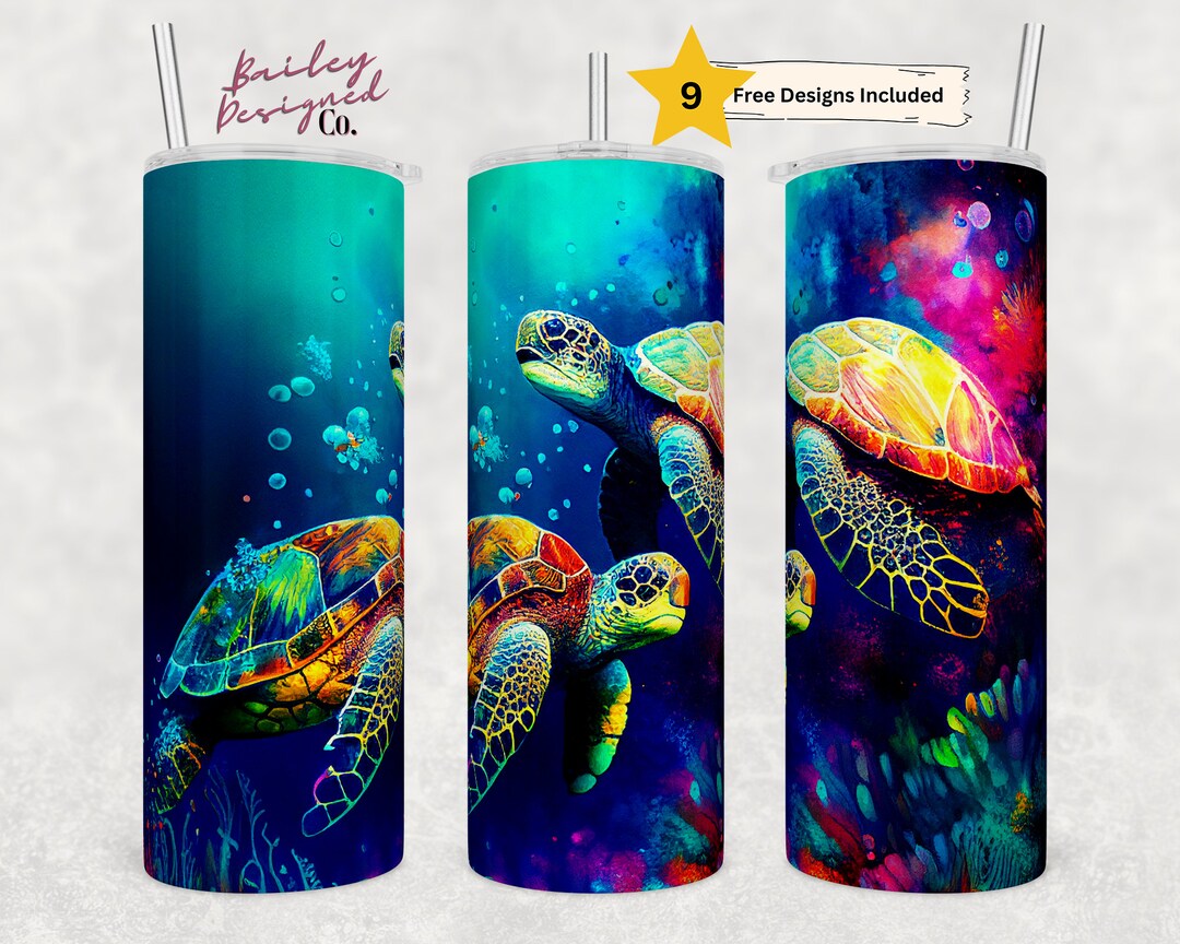 Alcohol Ink Sea Turtles 20oz Skinny Tumbler Sublimation Design ...