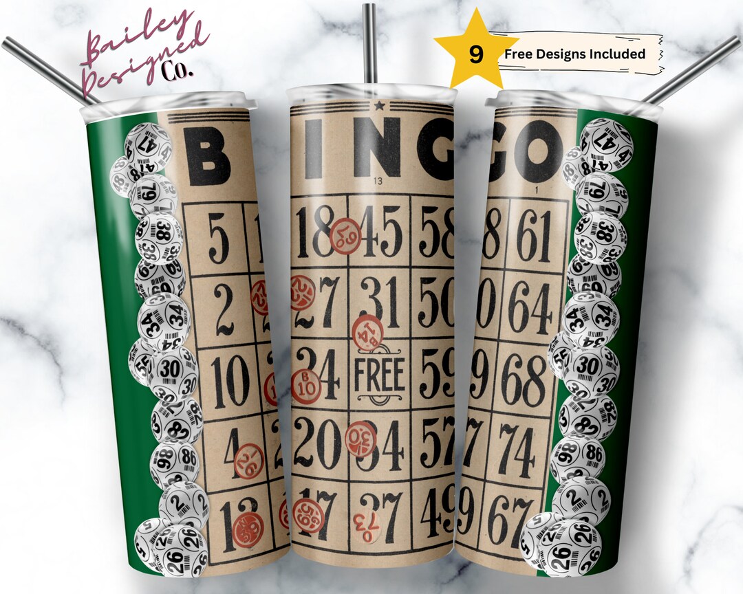 Retro Bingo 20 Oz Skinny Tumbler Wrap Png, Gnome for Playing Bingo ...
