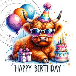 Funny Highland Cow Birthday Clipart Shirt Sublimation Design Digital ...