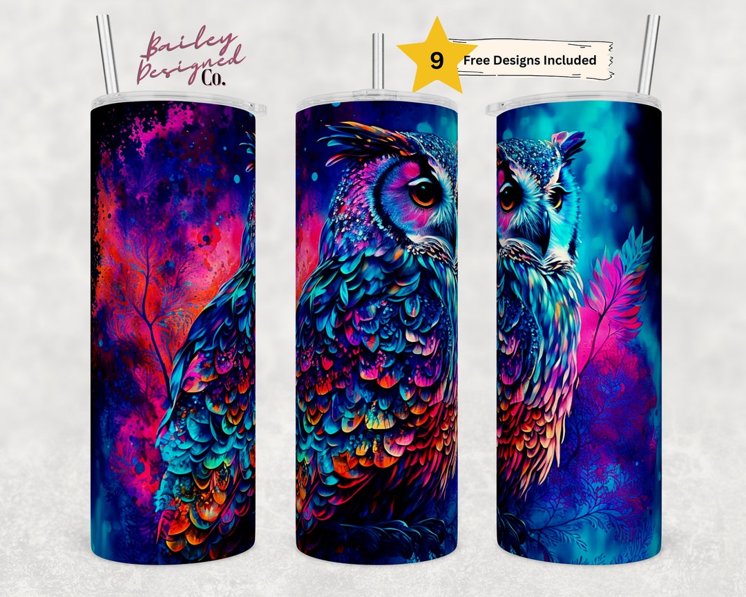 Alcohol Ink Owl 20 Oz Skinny Tumbler Sublimation Design Digital ...