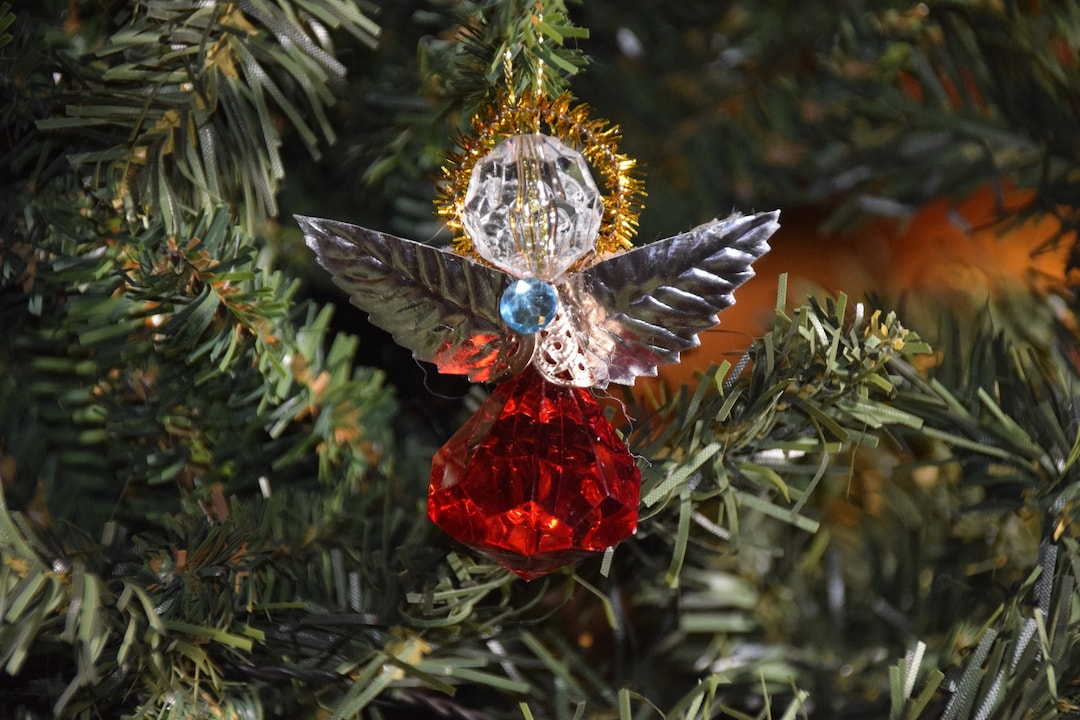 Red Crystal Christmas Tree Angel Ornament, 3 In, Handmade - Etsy