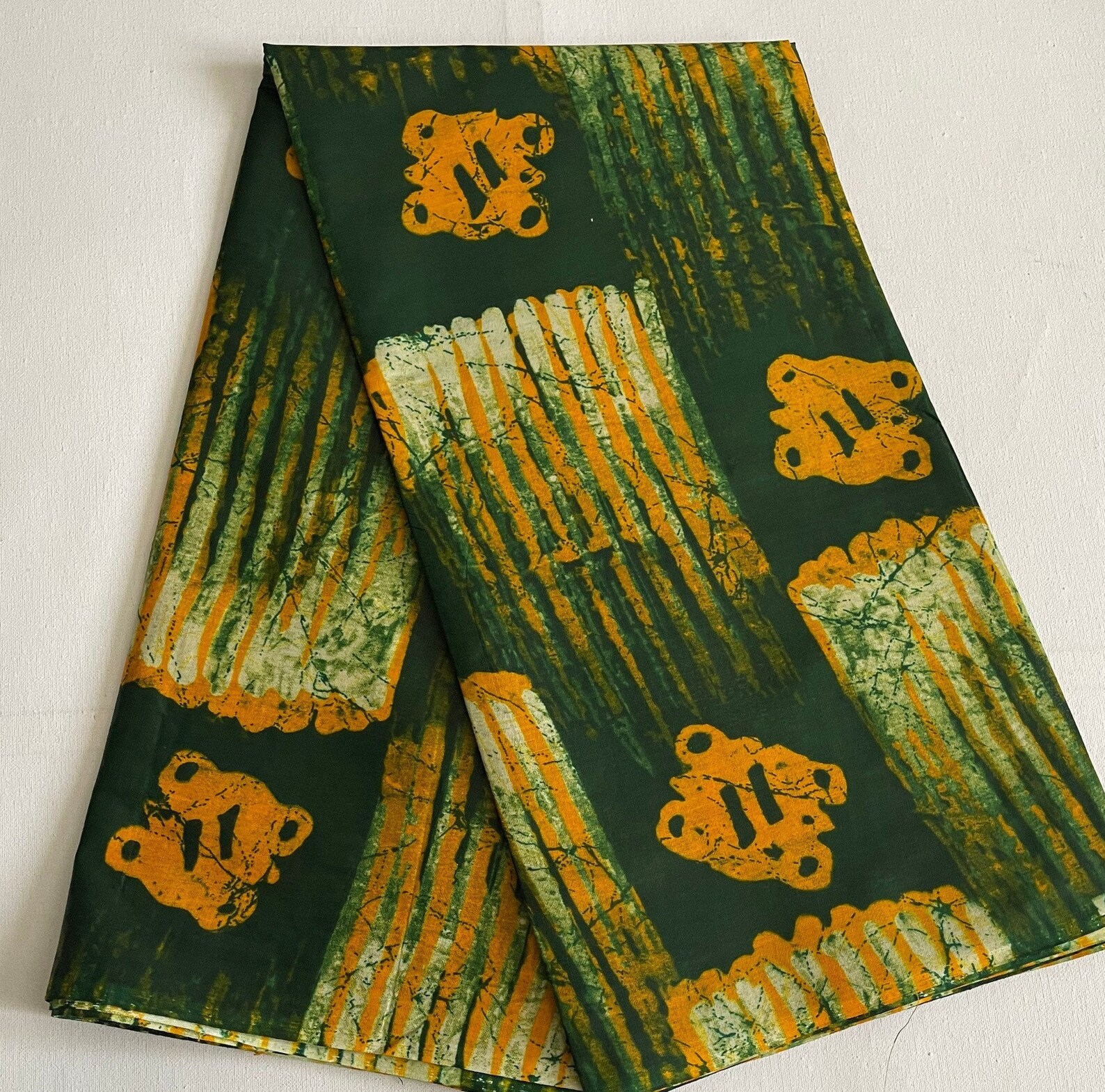 Printed Batik Fabric Green and Yellow Fabric Cotton Batik | Etsy