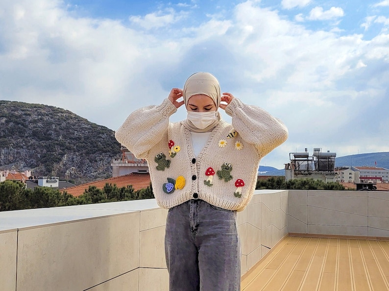 Chunky Knit Mushroom Cardigan - Frog Cardigan Cropped Froggy , Bee ...