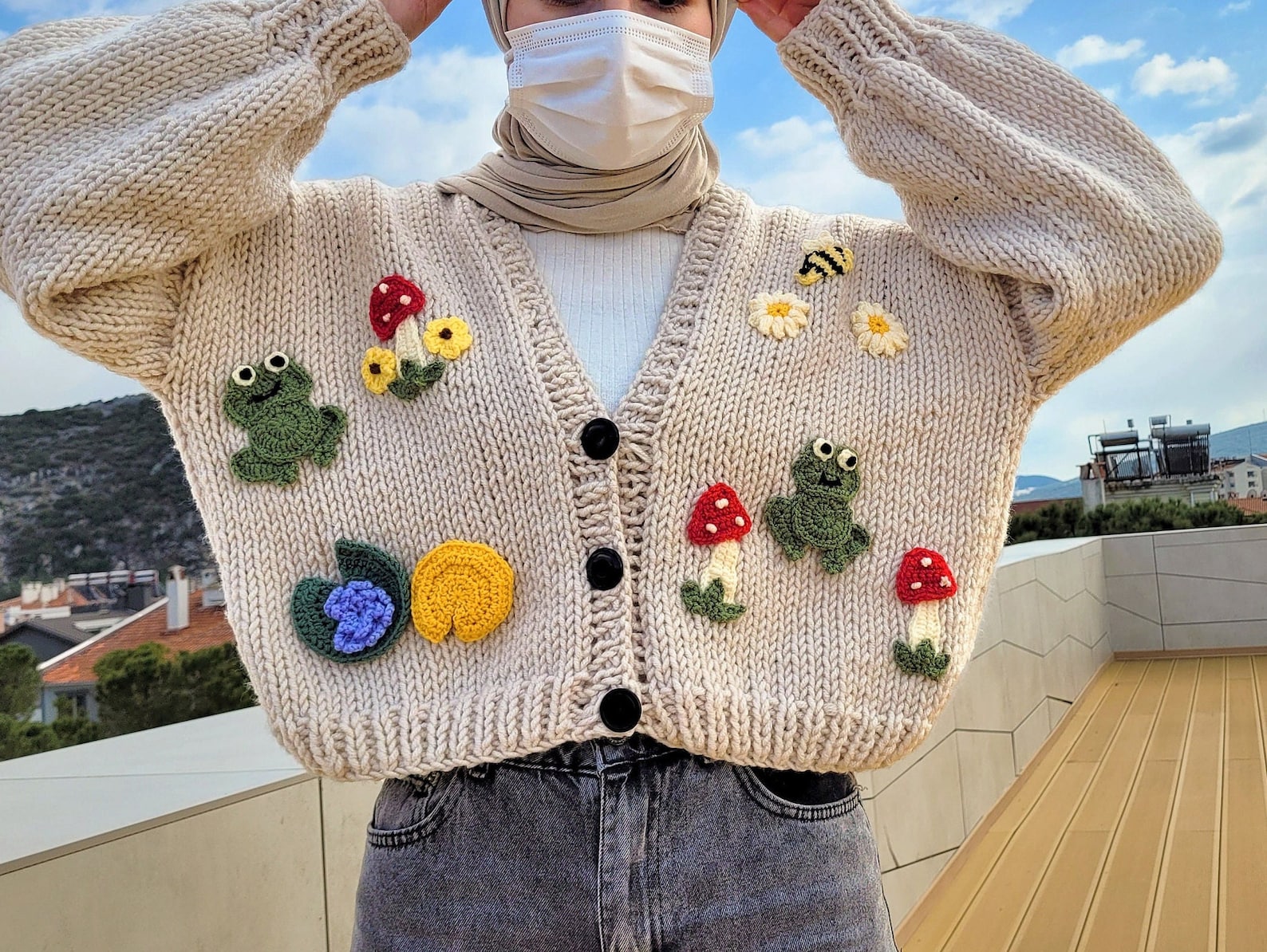 Chunky Knit Mushroom Cardigan - Frog Cardigan Cropped Froggy , Bee ...