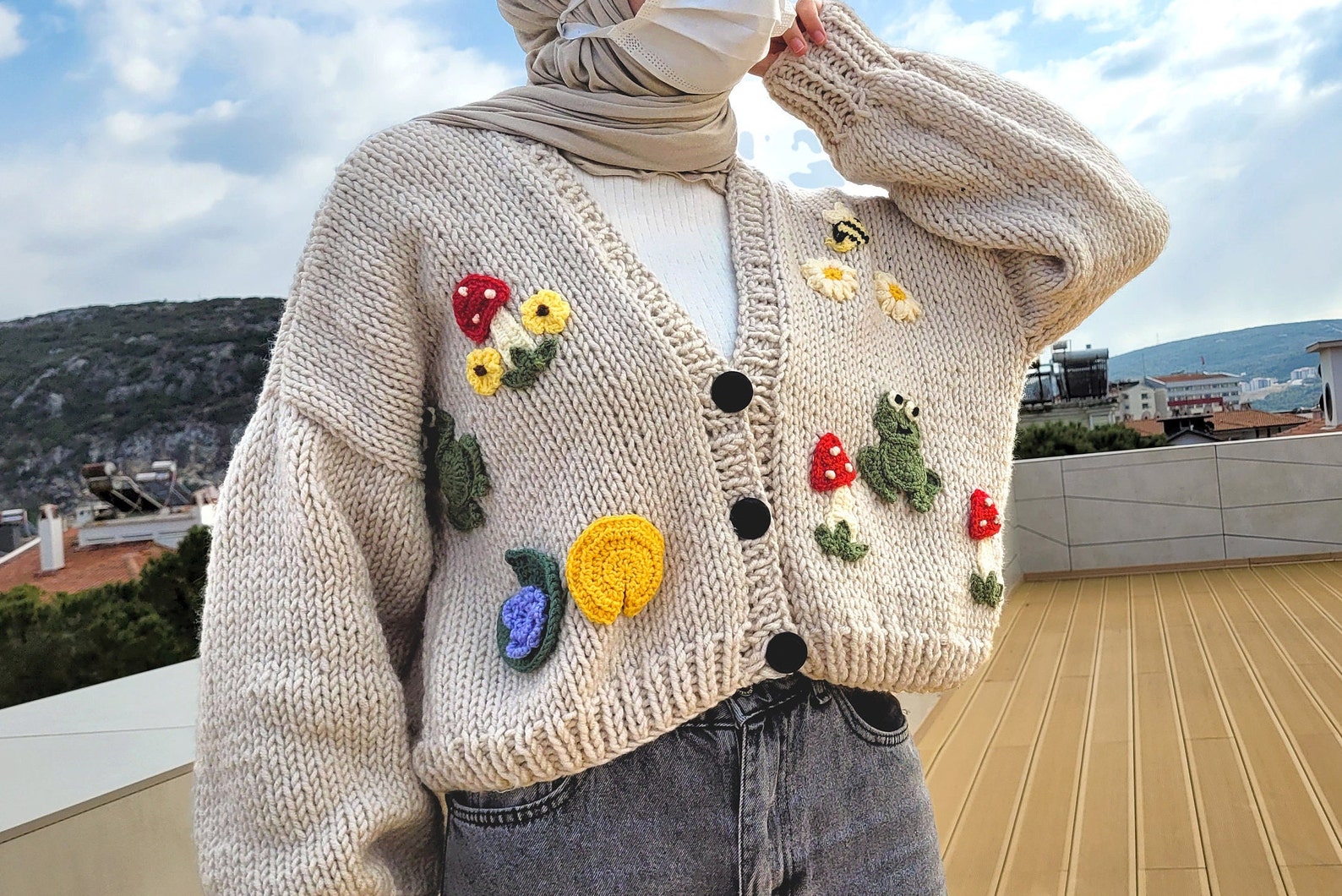 Chunky Knit Mushroom Cardigan - Frog Cardigan Cropped Froggy , Bee ...