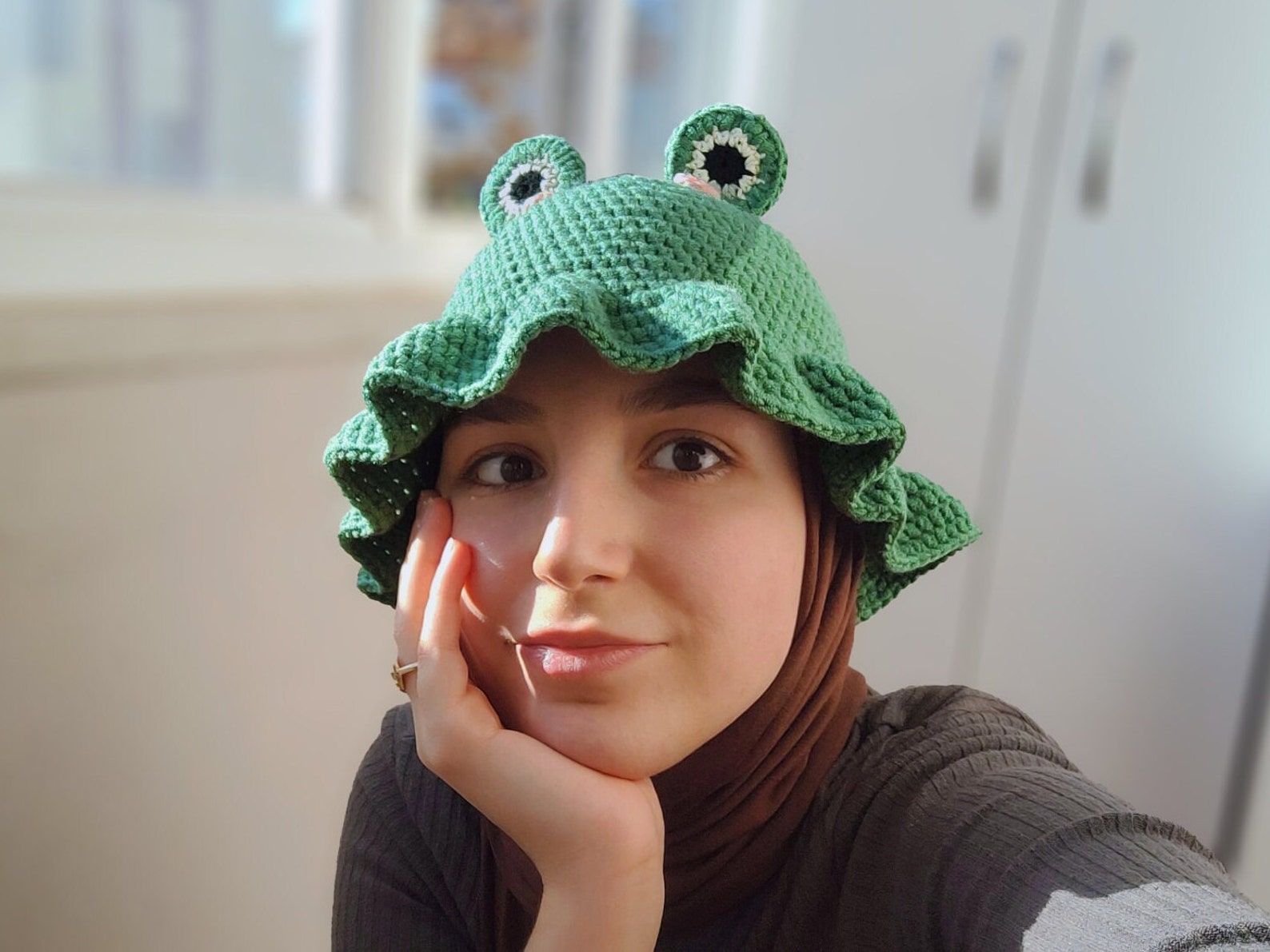 Crochet Frog Bucket Hat , Cute Froggy Bucket Hat , Animal Green Frog ...